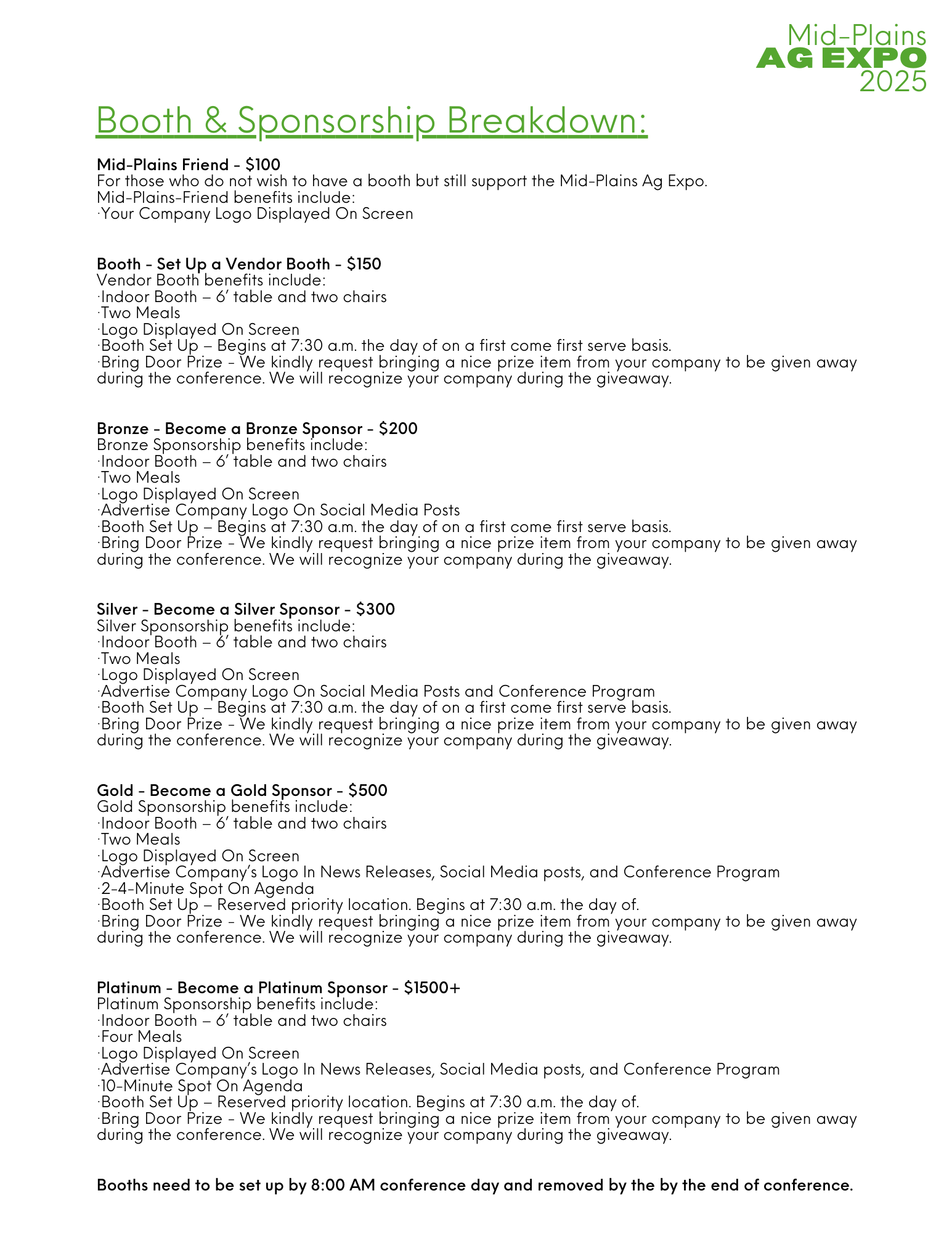 Mid-Plains Ag Expo - Booth & Sponsor Registration - Hale